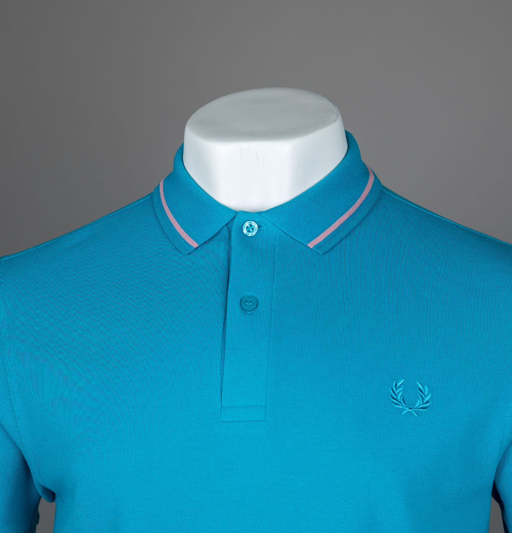 Fred Perry M3600 Polo Shirt Cyber Blue/Dark Pink/Ocean – Bronx Clothing